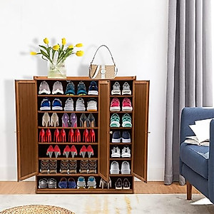 DYRABREST Bamboo Shoe Cabinet with 3 Doors, 8 Tier Free Standing Shoe Racks Shoe Rack Shelf Large Capacity Shoe Storage Cabinet for Hallway Office Living Room (8 Tiers)