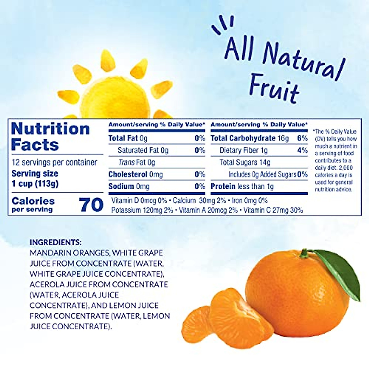 Dole Fruit Bowls Mandarin Oranges in 100% Juice Snacks, 4oz 12 Total Cups, Gluten & Dairy Free, Bulk Lunch Snacks for Kids & Adults