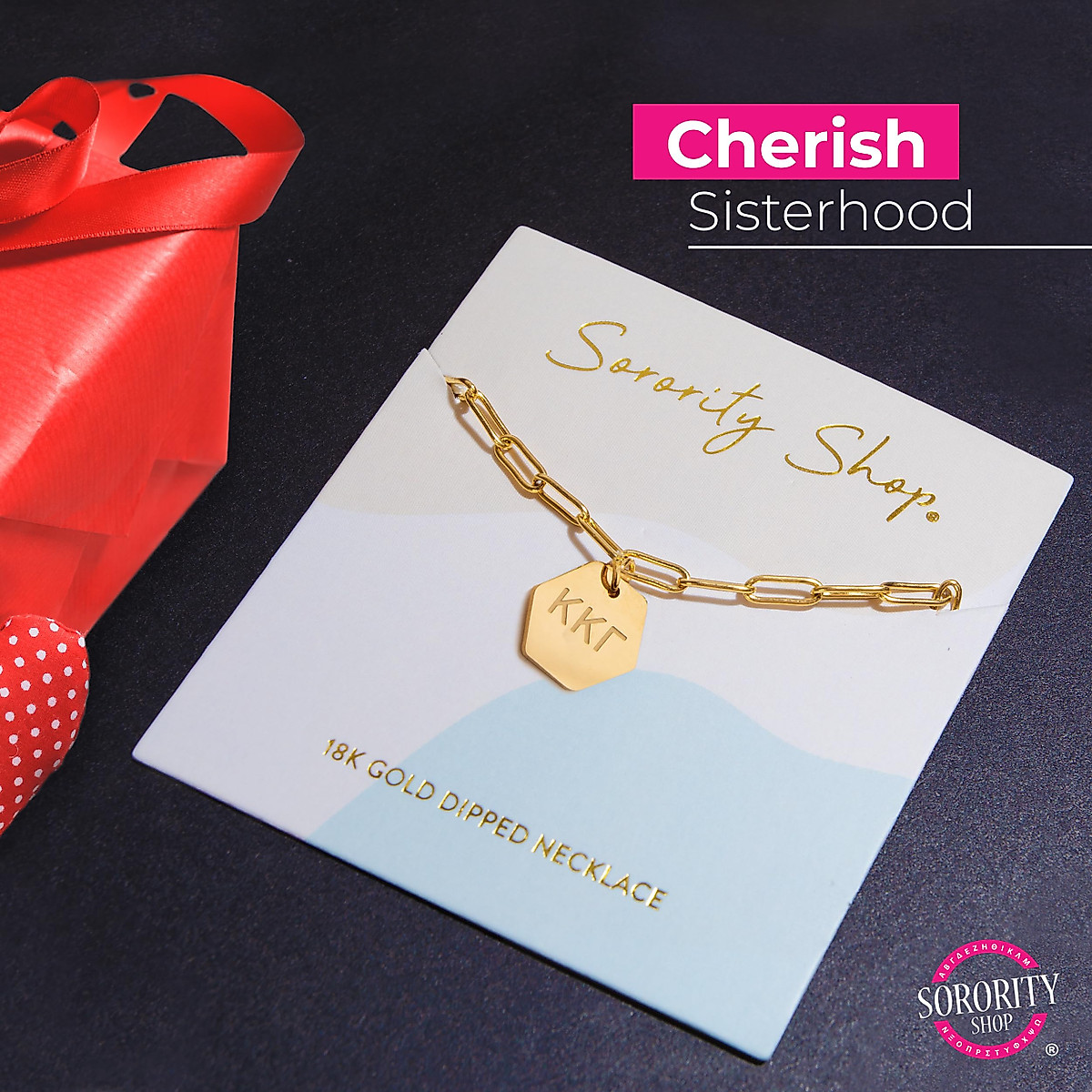 Sorority Shop Delta Delta Delta Paperclip Necklace — DDD 18K Gold Plated Sorority Gifts Necklace, Long-Lasting Delta Delta Delta Gifts for Women