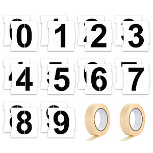 20 Pieces Curb Stencil Kit 0-9 Address Number Stencil Reusable Plastic Numbers Stencils with 2 Rolls Masking Tape for Painting Address in Wall Wood Road Mailbox (4 Inch Height)