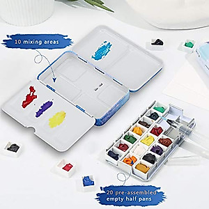 PEVART Empty Watercolor Palette, Metal Empty Watercolor Tin Palette Paint Case with Fold Out Palette with 50 Empty Half Pans for DIY Painting Tray Palette Kit, Travel Palette and Plein Air Painting