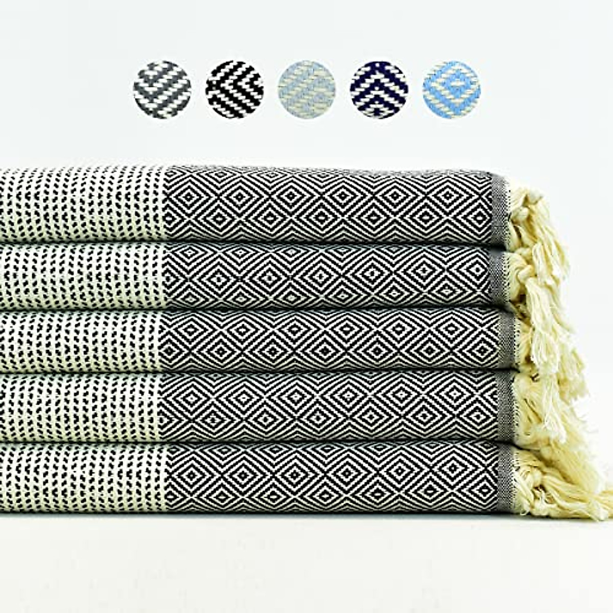 Agah Home Turkish Peshkir, Face Towel, Kitchen Towel, Monogrammed Towel, Personalized Hand Towel, Tea Towel, Cotton Towel, 18x36 in Kesik Elmas Peshkir (Black)