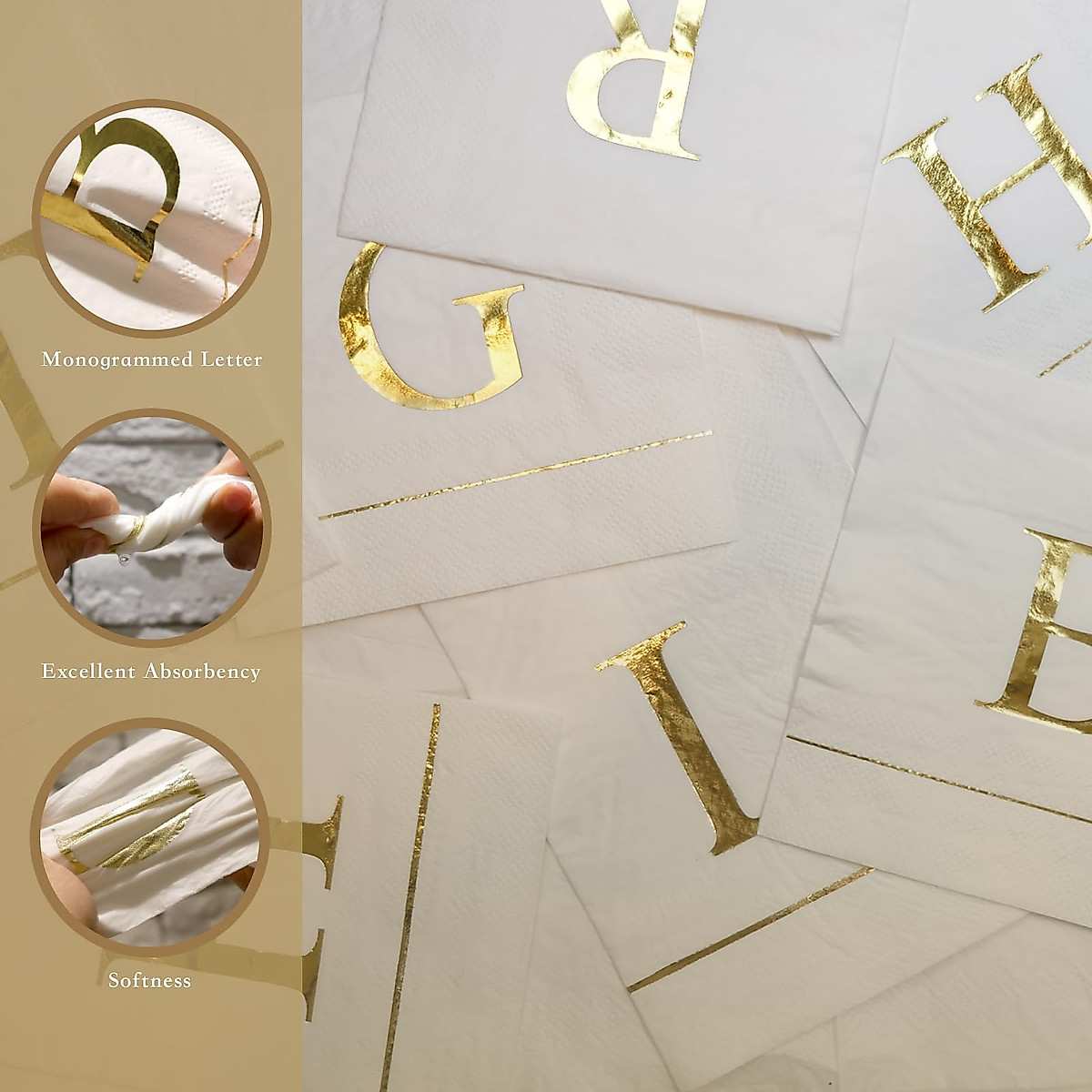 Ottin Monogrammed Letter C 120 Packs Initial Paper Cocktial Napkins 5'' Elegant Metallic Golden Foil Disposable Napkins for Brithday Wedding Party Engagement Baby Shower Bridal Shwer