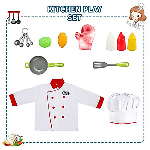 Lesheng space Chef Costume for Kids, Cook Role Play Dress -Up Set with Realistic Kitchen Toys, Pretend Chef Outfit for Halloween