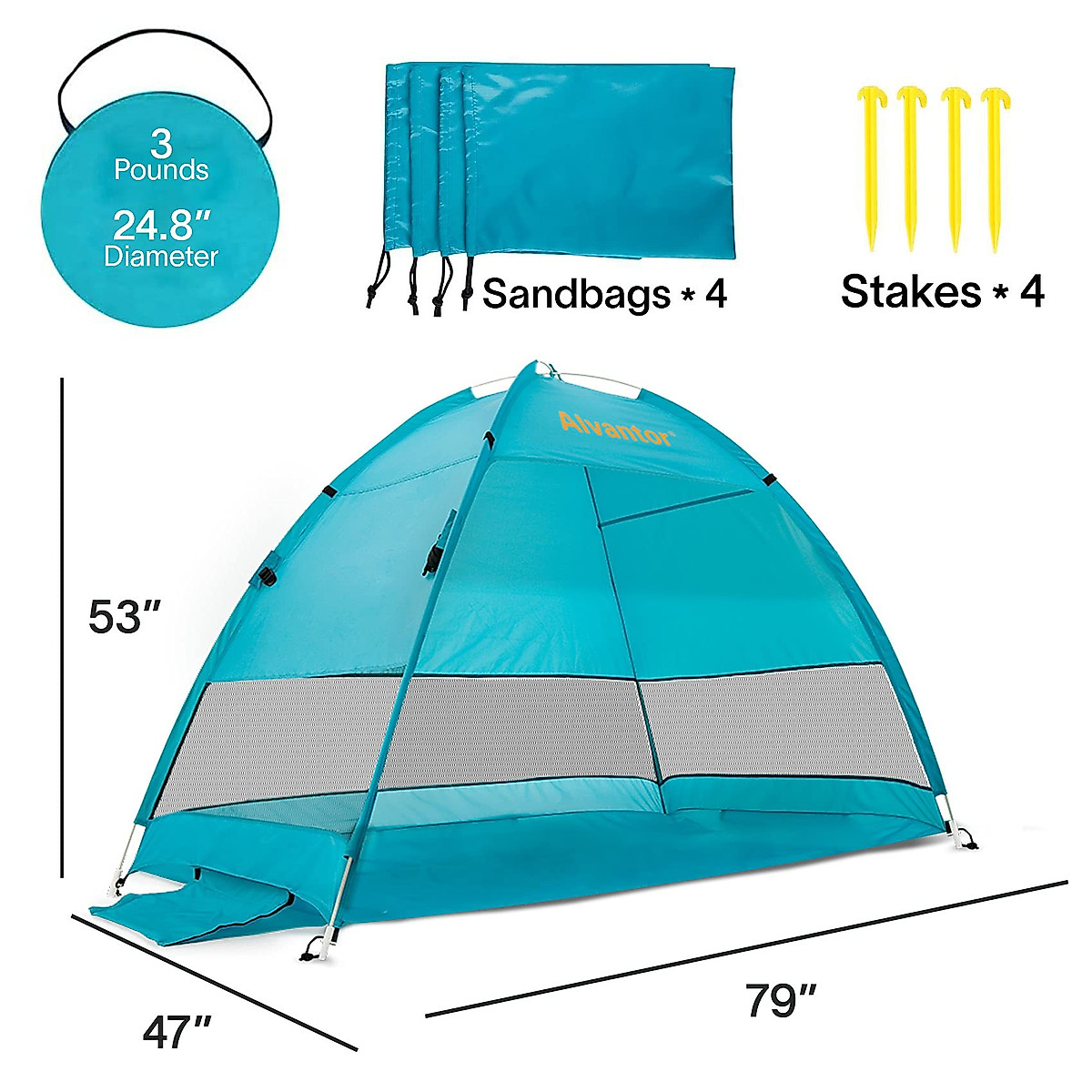 Alvantor Beach Tent Coolhut Plus Beach Umbrella Outdoor Sun Shelter Cabana Automatic Instant Pop-Up UPF 50+ Sun shade Portable Camping Fishing Hiking Canopy Easy Set Up Light Weight Windproof