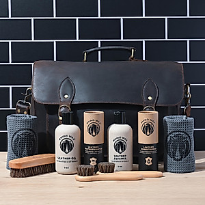 Rhino Wax - Complete Leather Cleaning and Conditioning Kit (Oil + Conditioner + Cleaner + Waterproofing Wax + Brushes + Cloths) - Cleans, Revitalizes and Protects Leathers - Proudly Made in The USA