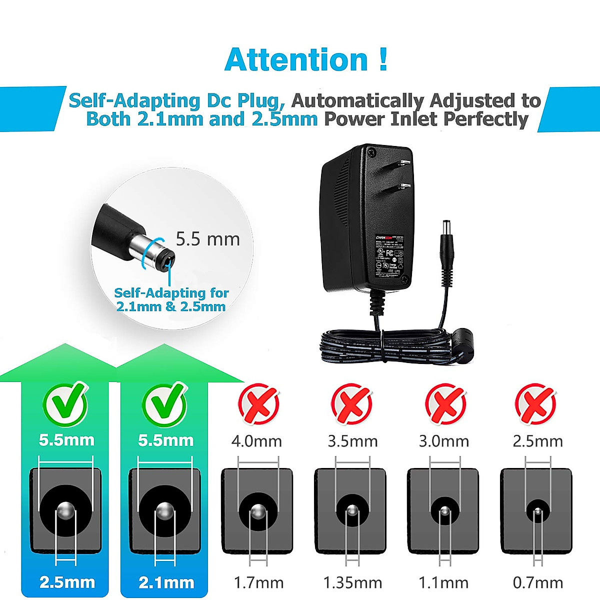 Chanzon 12V 2A Power Supply Class2 24W LED Strip CCTV Camera AC DC Switching Adapter (Input 100-240V, Output 12 Volt 2 Amp) Wall Wart Transformer Charger for DC12V (6Ft Cord, 24 Watt Max)