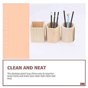 Garneck 2Pcs Wooden Pen Holder Stylish Desk Pencil Holder Diy Stationery Organizer Sturdy Holder For Cosmetics, Toothbrushes, Kitchen Utensils And Succulents