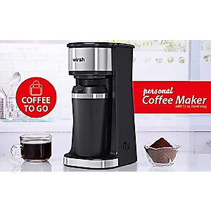 wirsh Single Serve Coffee Maker-Small Travel Coffee Maker with 14 oz.Travel Mug,Single Cup Coffee maker with Reusable Coffee Filter,Non-Pod Coffee Maker,Black