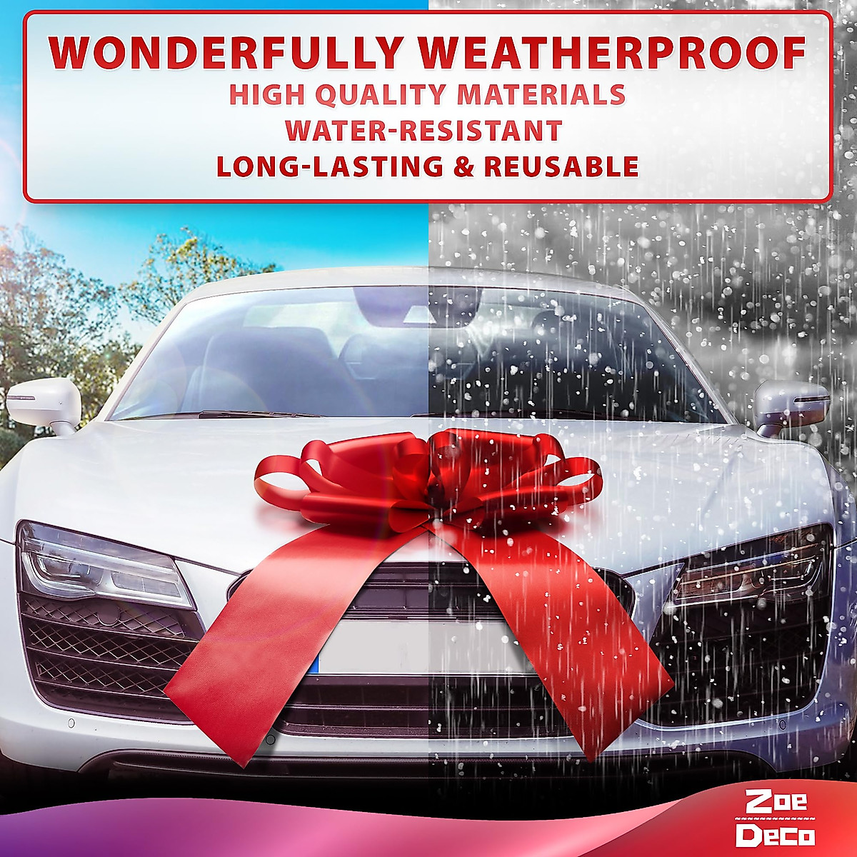 Zoe Deco Pre-Assembled Car Bow (Red, 23 inch) Gift Bows, Giant Bow for Car, Birthday Bow, Huge Car Bow, Car Bows, Big Bow for Gifts, Christmas Bows for Cars, Gift Wrapping, Big Gift Bow