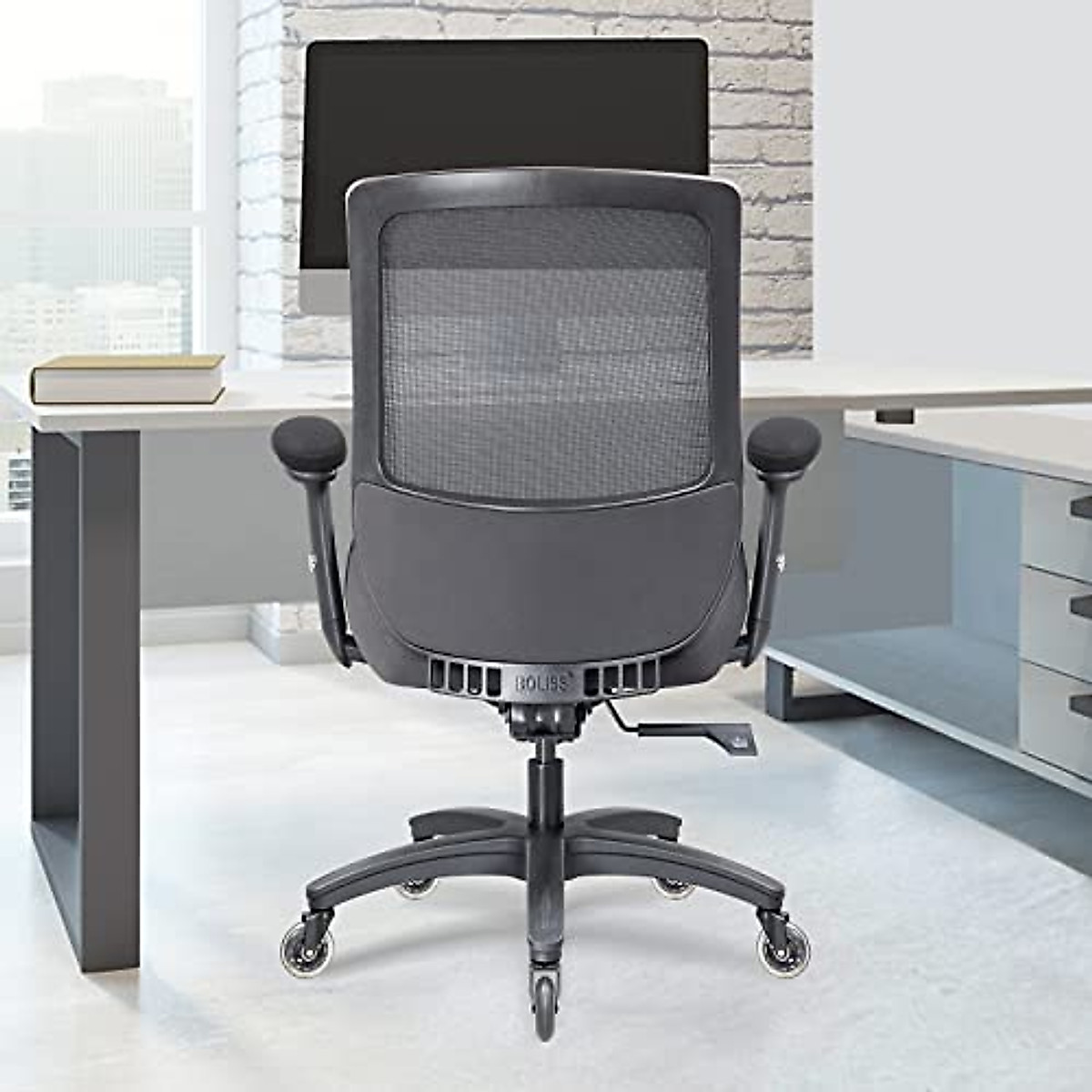 BOLISS Big and Tall Ergonomic Office Mesh Computer Executive Desk Chair with Wide Thick Seat,Lumbar Support and Tilt 400lbs-Black