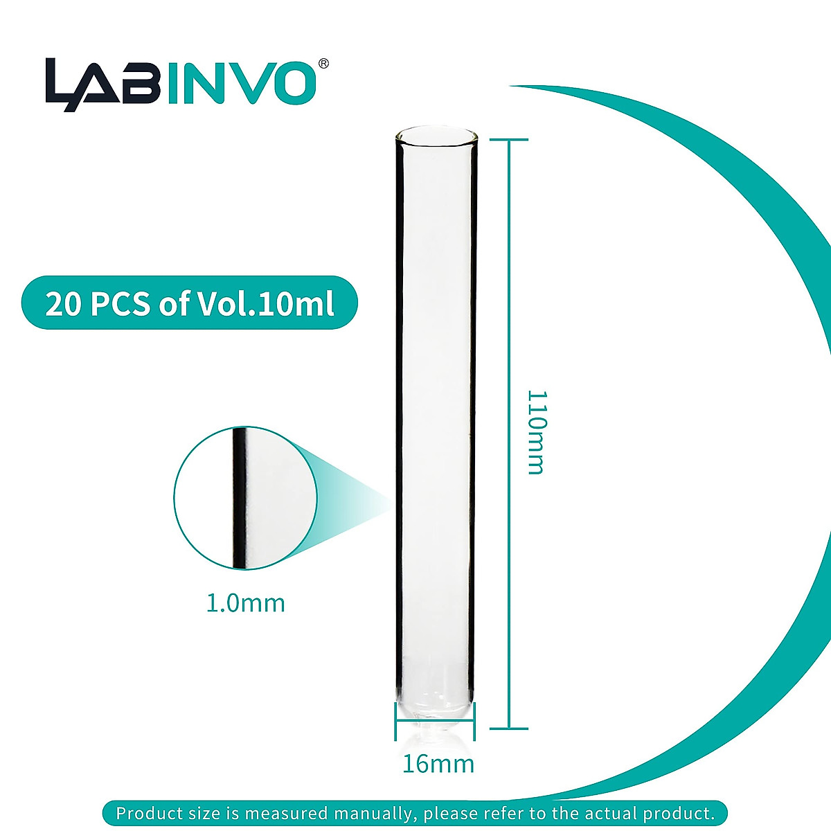 LABINVO 10ml Glass Round Bottom Test Tubes, Thickness 1.0, 16x100mm, Pack of 20, IN-TTG10