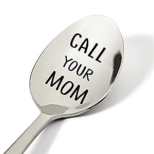 Funny Call Your Mom Spoon Engraved Stainless Steel, Coffee Tea Lovers Gifts for Women Men Friends Graduation Birthday Christmas Gift