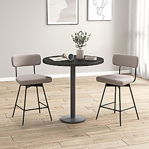 COSTWAY Bar Stools Set of 4, 25” Upholstered Counter Height Bar Stools with Back, 360° Swivel Dining Chairs with Heavy-Duty Metal Legs and Footrests, for Kitchen Island, Dining Room, Bar (4, Beige)