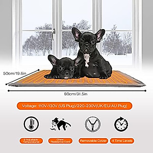 TUKELER Pet Heating Pad with Chew Resistant Cord Temperature(86℉-146℉) Adjustable Dog Heating Pad,Waterproof & Overheat Protection 31.5"x19.6"
