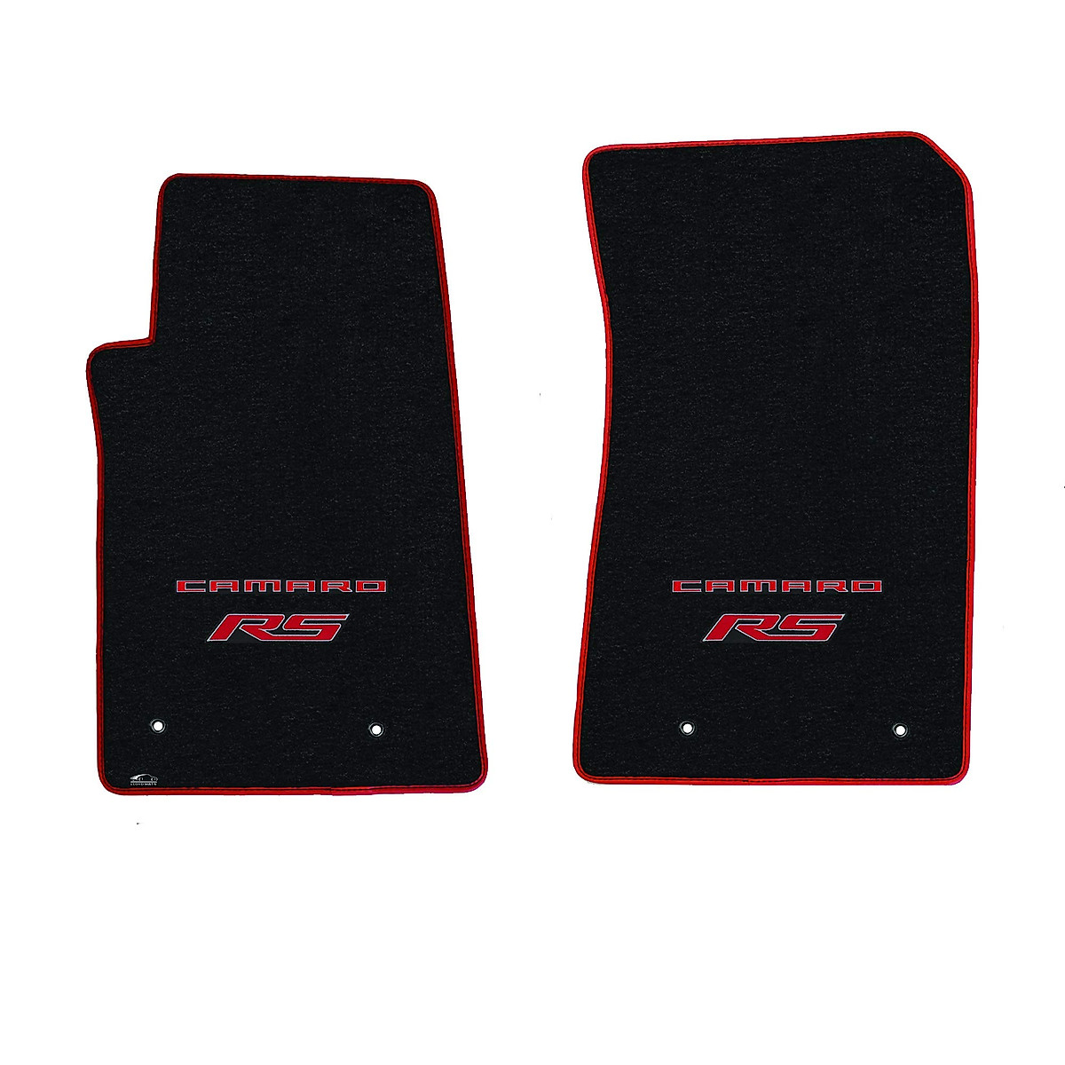 Lloyd Mats Heavy Duty Premium Red and Black Vinyl Binding Carpeted Floor Mats for Chevy Camaro 2010-2015 (Charcoal, 2PC (Double Logo) - Camaro RS)