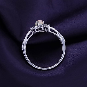 GEMVIO Collection 1/2 CT 6X4MM Oval Cut Natural White Opal Gemstone With Diamond Sunburst Frame Vintage-Style Halo Ring In 14K White Gold Over Sterling Silver Engagement Wedding Ring(0.50Cttw)-9