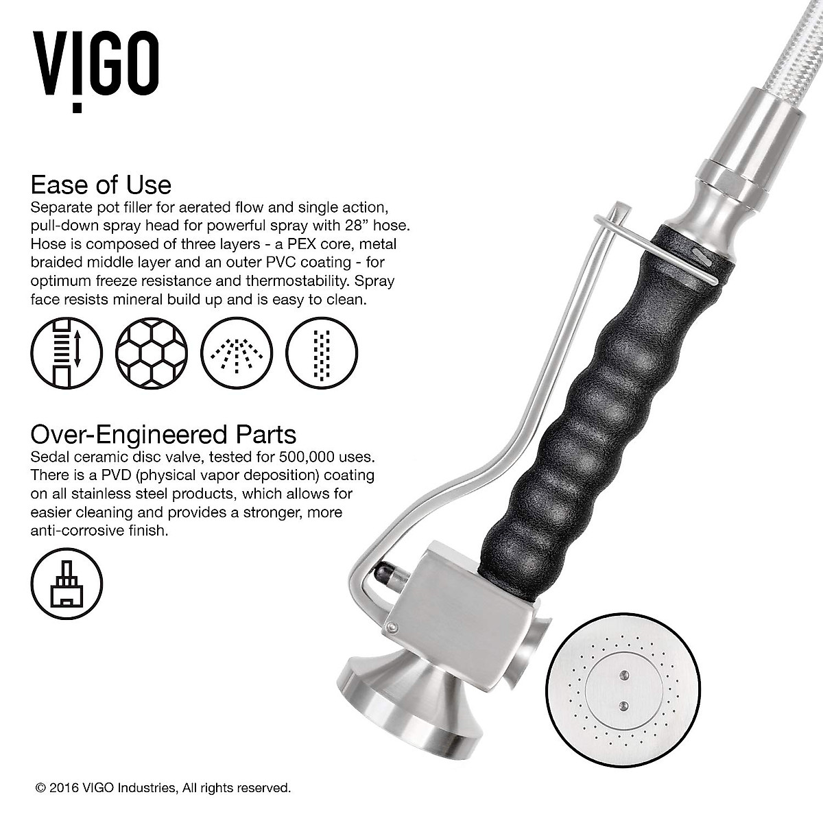 VIGO VG02007STK2 27" H Zurich Single-Handle with Pull-Down Sprayer Kitchen Faucet with Soap Dispenser in Stainless Steel