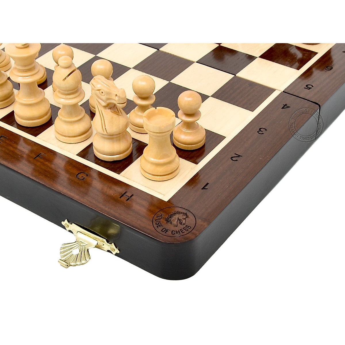 House of Chess - 10 Inch Wooden Magnetic Folding Travel Chess Set/Board with 2 Extra Knights, 2 Extra Pawns, 2 Extra Queens and Algebraic Notation - Handmade - Premium Quality