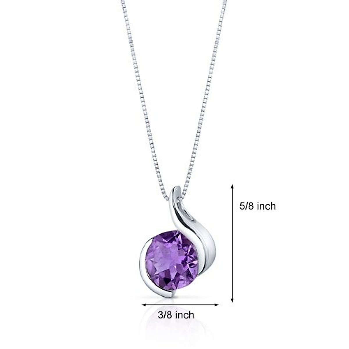 Peora Amethyst Open Bezel Wave Pendant Necklace for Women 925 Sterling Silver, Natural Gemstone Birthstone, 1.75 Carats Round 8mm, with 18 inch Chain
