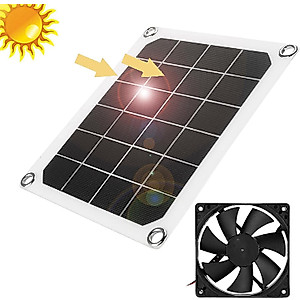 Multipurpose Solar Panel Fan Kit, 10W Solar Panel Powered Dual Fan, Waterproof Portable Outdoor Solar Exhaust Fan for Greenhouse, Dog House, Window Exhaust, RV