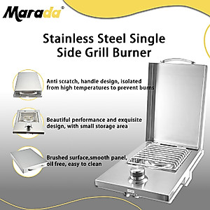 Marada Drop-In Single Side Grill Burner Natural Gas 304 Food Grade Stainless Steel Built-In Single Side Burner for Outdoor Grill 12,000 BTU Air inlet thread 5/8"-18UNF