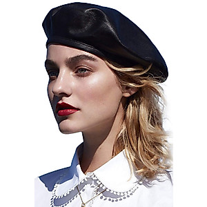 WETOO Women Beret Hat PU Leather Beret French Black Beret Artist Beret Cap