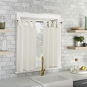 Archaeo Washed Cotton Small Window Twist Tab Cafe Curtains, 52" x 45", Ivory