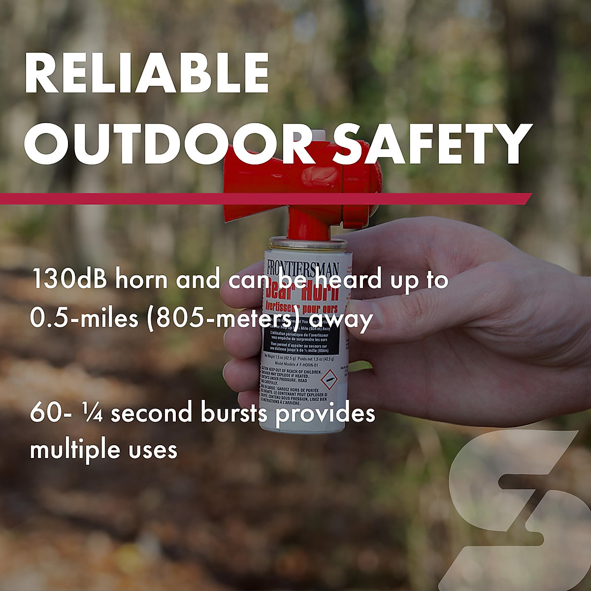 SABRE Frontiersman MAX 9.2 oz. Bear & Mountain Lion Attack Deterrent, Up to 40 ft Range, Contains 2% Major Capsaicinoids + Frontiersman Bear Horn (FBH-LT-AMZ) Kit, Glow-in-The-Dark Safety