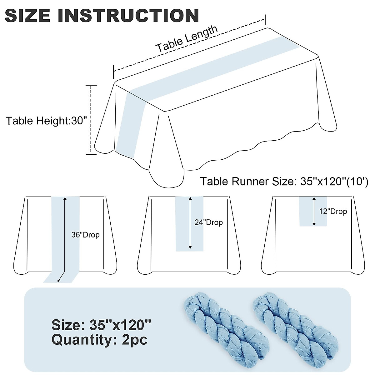 2 Pack Table Runners - SGAOFIEE 10ft Baby Blue Cheesecloth Table Runner,35x120 inches Boho Table Runner,Rustic Sheer Table Decor for Romantic Bridal Shower, Baby Shower(Baby Blue)