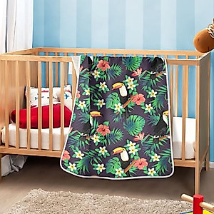 Coikll Tropical Birds and Palm Leaves Baby Blanket Cotton Cozy Throw Blanket Warm Nursery Swaddle Receiving Toddler Blankets 30" x 40