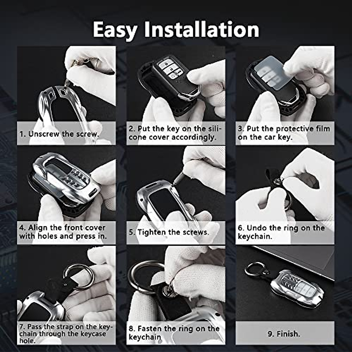 YFRAUTO Key Fob Cover for Honda Car Smart Key Case Full Protection Covers with Key Chain Ring Metal Silver for Honda Civic Accord CRV Pilot HR-V Odyssey Passport