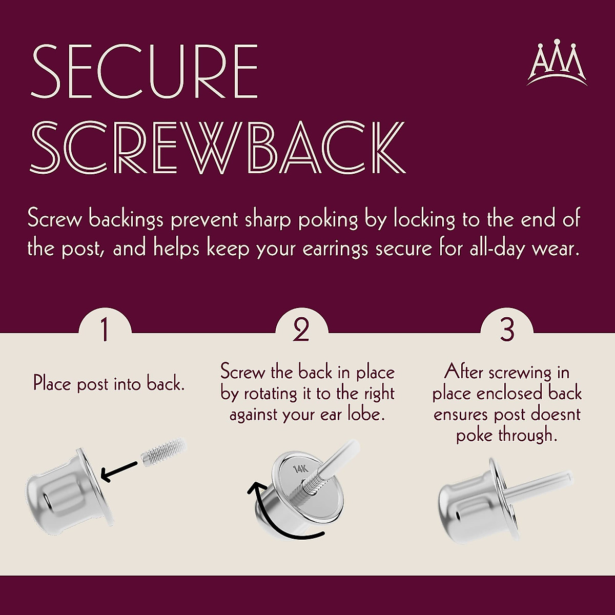 14k White Gold Solitaire Square Princess-cut CZ Stud Earrings with Comfort Screw-backs (3mm)