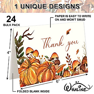 Whaline 24 Pack Fall Thank You Cards Autumn Mushroom Pumpkin Leaves Greeting Cards with Envelopes Stickers Vintage Blank Note Cards for Thanksgiving Harvest, 4 x 6 Inch