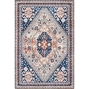 nuLOOM Nevaeh Machine Washable Bohemian Medallion Area Rug, 6' x 9', Blue