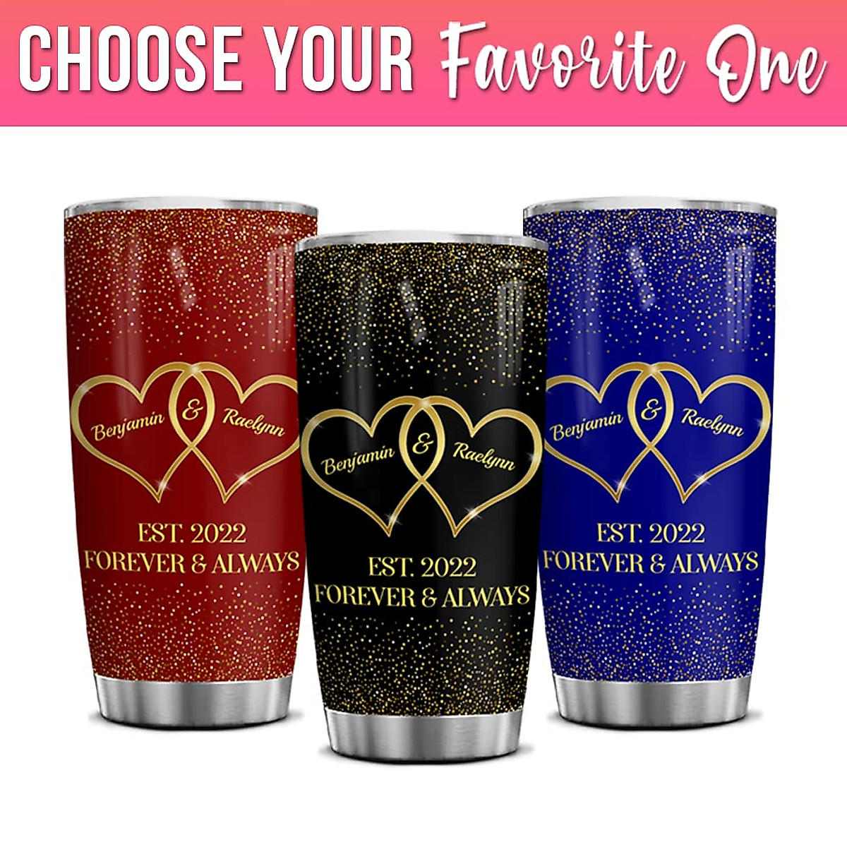 Wassmin Personalized Couple Tumbler 20oz 30oz Forever & Always Couples Tumblers Coffee Travel Mug Cup Custom Gifts For Wife Husband Boyfriend Girlfriend Birthday Christmas Valentines Presents (Navy)