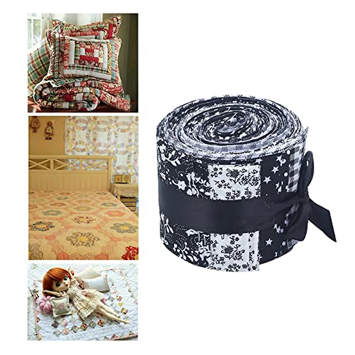 Newmind 20Pack 2.4 inch Jelly Roll Floral Quilt Strips Patchwork Sewing Supplies for DIY Clothes - Black