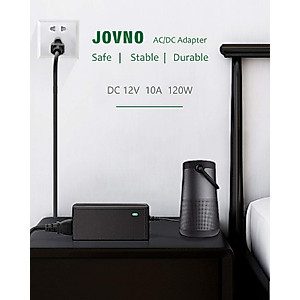 JOVNO 12V 10A Adapter, 100-240V AC to DC 120W Power Supply RGB LEDs Driver with 5.5x2.5mm Plug 7.5ft Cord for Christmas Lights, WS2811 5050 3528 LED Strips, CCTV Cameras, LCD Monitor
