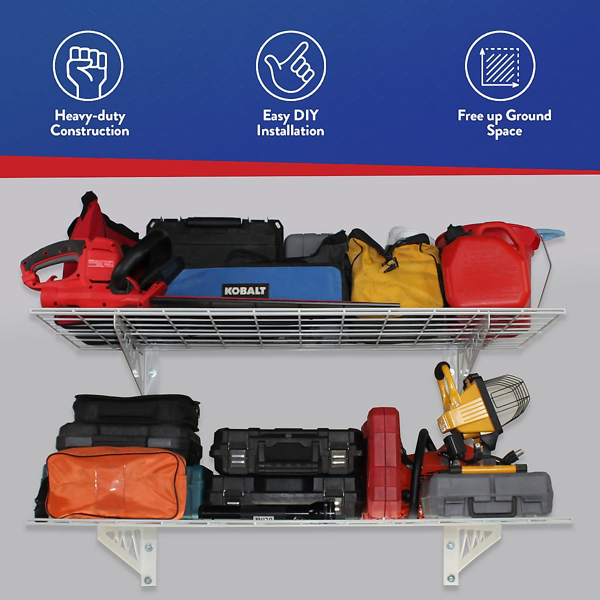 SafeRacks Wall Shelves - 2 Pk 18"x48" Wall Mountable Shelving Unit for Storage Rack, Pantry Shelves, Utility Shelving, Heavy Duty Shelves w/ 4 Versatile Accessory Hooks, 500lbs Capacity, White