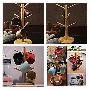 Bamboo Wooden Mug Rack Tree Coffee Tea Cup Organizer Hanger Holder with 6 Hooks Removable Bamboo Mug Stand by AHYUAN