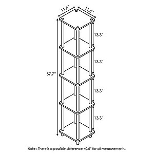 Furinno (99557LC/BK Turn-N-Tube 4-Tier Multipurpose Shelf Display Rack - Light Cherry/Black & Turn-N-Tube 5-Tier Corner Square Rack Display Shelf, Round, Light Cherry/Black