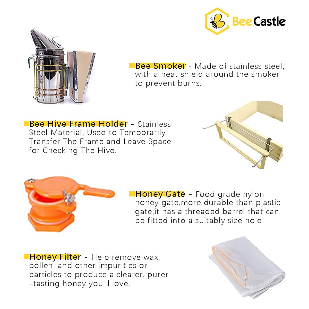 BeeCastle 10-Frame Bee Hives and Supplies Starter Kit,Beehive Kit Dipped in 100% Beeswax,Bee Keeping Supplies-All Beginners Kit Includes Beekeeping Supplies Tool Set and Bee Suit.