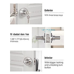 GITRANG (3 Pack) Door Levers Interior Keyed Alike Entry Front/Bedroom Door Handles for Left and Right Opened Door with Lock and Keys Set in Satin Nickel