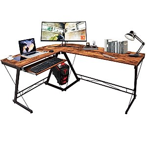 DRM 62'' Corner Computer Desk with Keyboard Tray L-Shaped Desk PC Laptop Desk Gaming Desk Workstation for Home Office, Space-Saving, Easy Assembly (Rustic Brown)