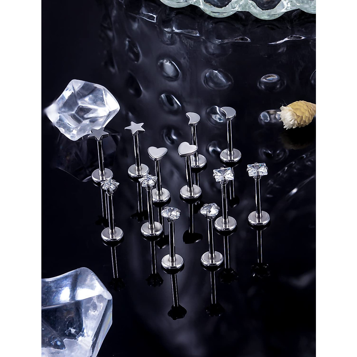 Vsnnsns 18G Threadless Push in Lip Rings Stainless Surgical Steel Labret Monroe Lip Rings Nail Cartilage Tragus Helix Earrings Studs Nose Ring Medusa Piercing Jewelry For Women Men 8MM 18 Gauge