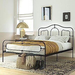 Mr. Kate Primrose Metal Bed with Secured Slats, Headboard and Footboard, Queen Size Frame, Black