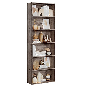 FOTOSOK 6-Tier Open Bookcase and Bookshelf, Freestanding Display Storage Shelves Tall Bookcase for Bedroom, Living Room and Office, Oak