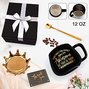 Coosilion Thank You Gifts for Women, Boss Lady Gifts -Funny Gifts Crown Coffee Mugs with Gift Card, Birthday Christmas Inspirational Gifts for Mom Sister Friend Coworker Teacher(Black)