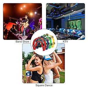 FengWu 4 Pack 9" Half Moon Handheld Tambourine Metal Jingles Tambourines for adults - Double Row, Plastic Musical Percussion Tambourines Music Rhythm Tambourine (Multicolor)