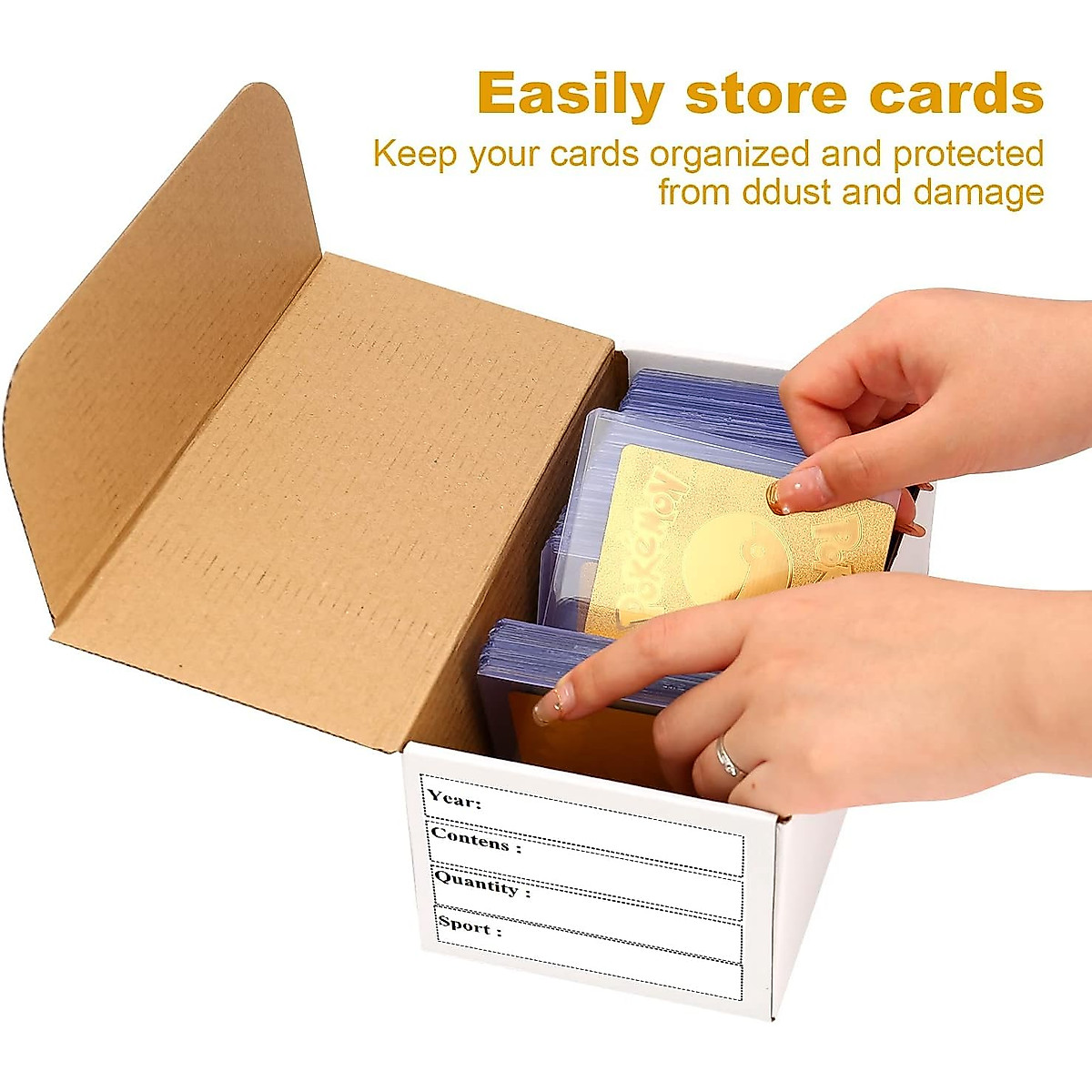 BIU-BOOM Card storage box with the Trading Cases, Toploader full lid-Corrugated case, fits Baseball Cards, Football, Basketball, Sticker Labels+8pcs Dividers (10 PACK, Small), WHITE